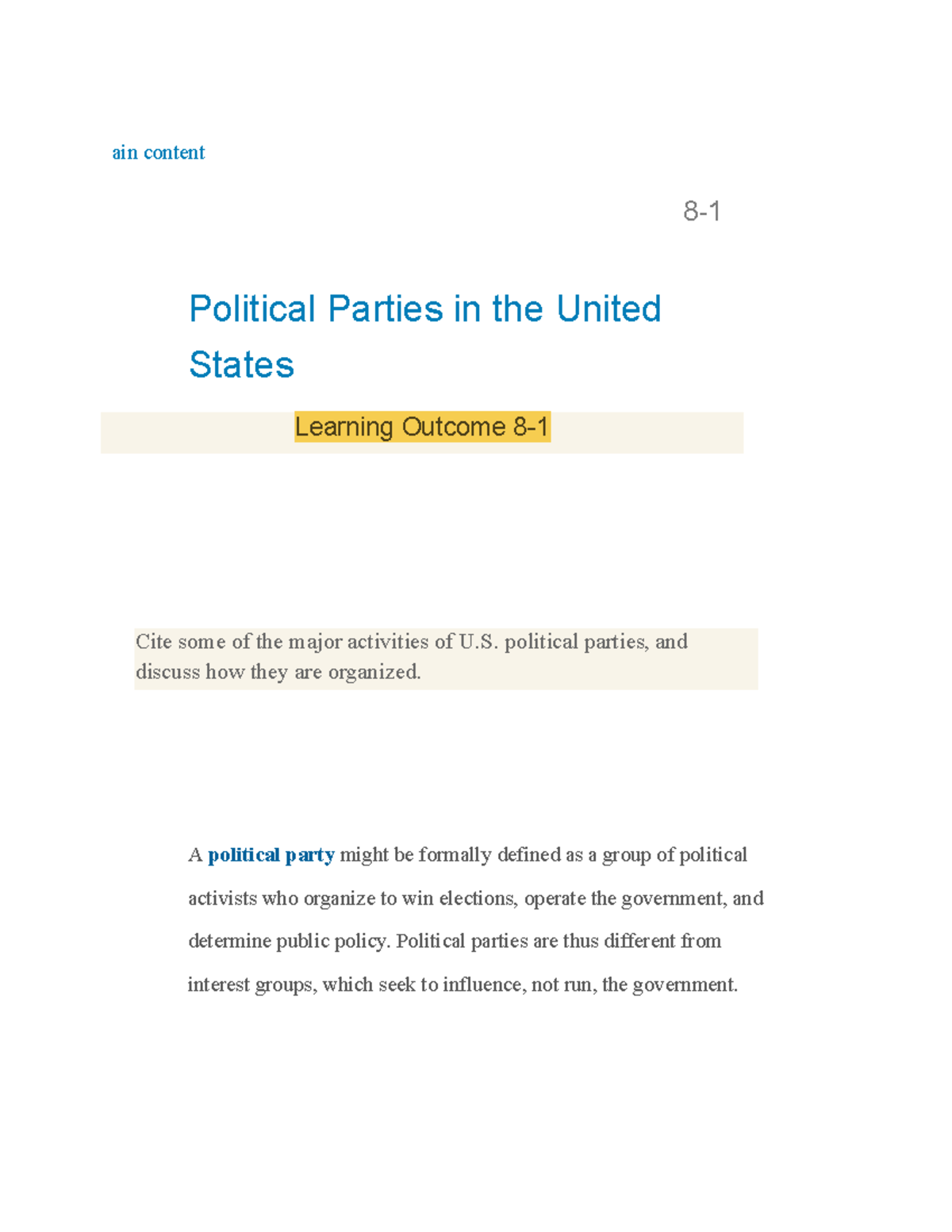 Analyzing the Functions and Organization of U.S. Political Parties ...