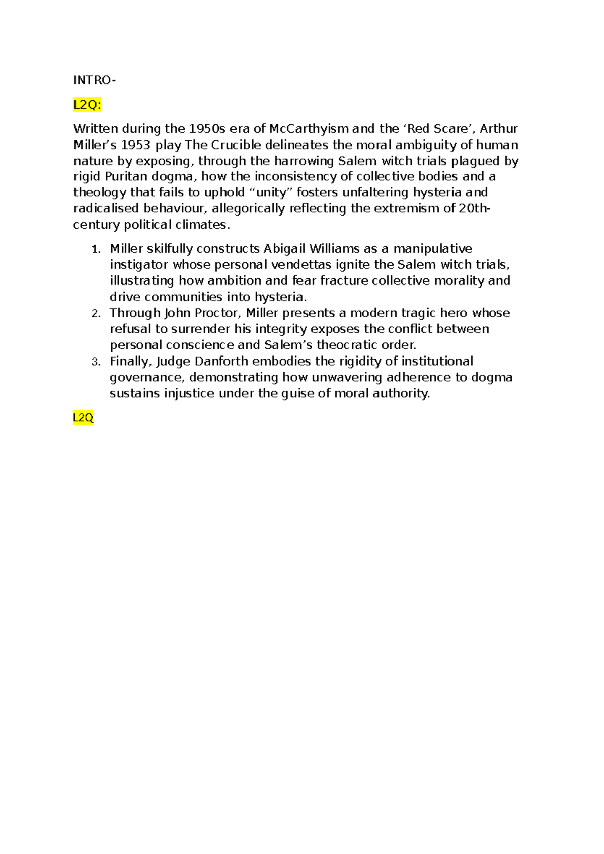 Adapatble crucible - b6 essqa - INTRO- L2Q: Written during the 1950s ...