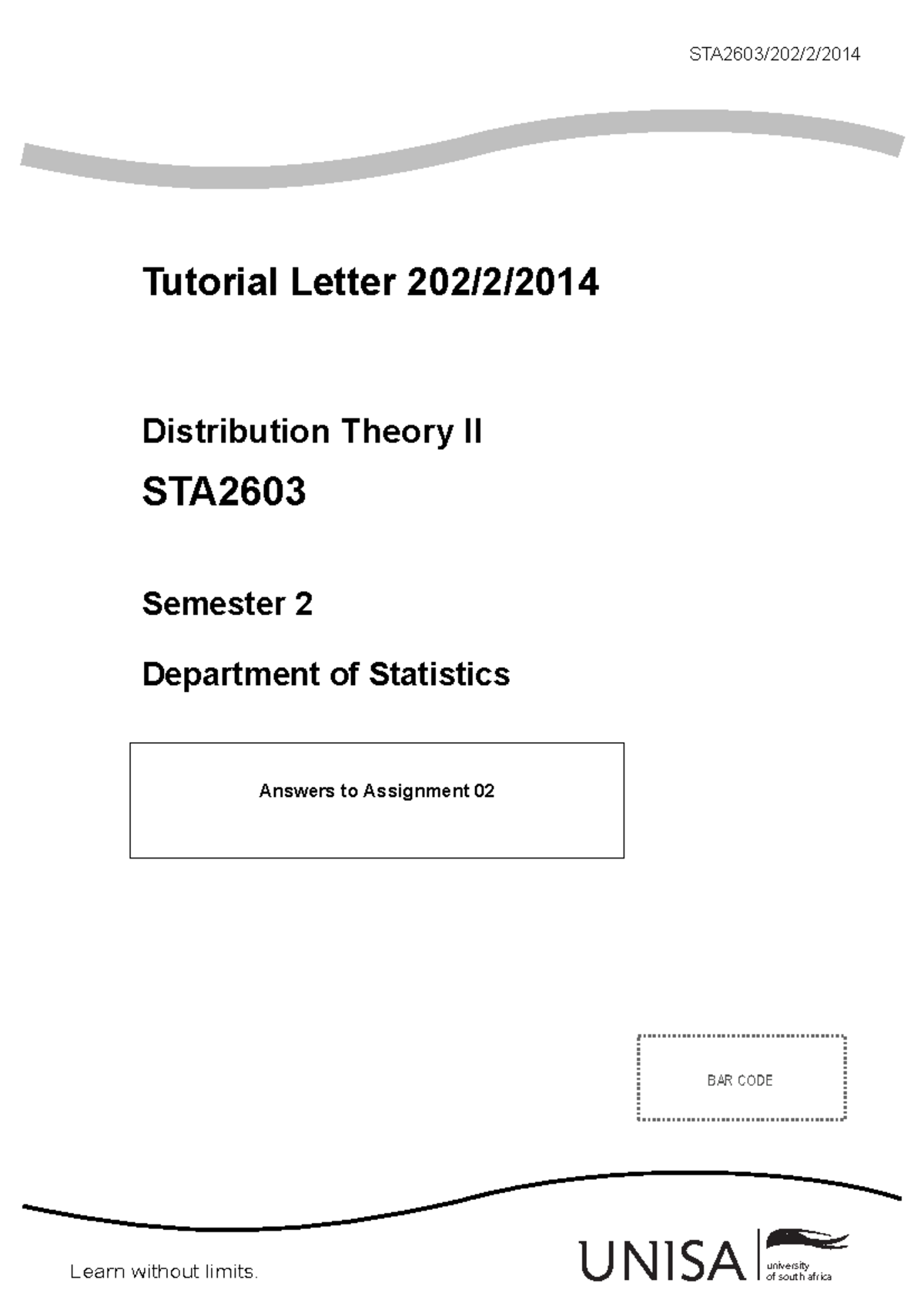 Distribution-memo1 - memo - BAR CODE Learn without limits. univof south ...