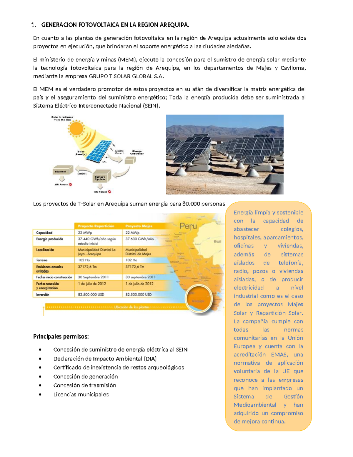 Central Solar Fotovoltaica Majes 20T: Generación y Sostenibilidad - Studocu