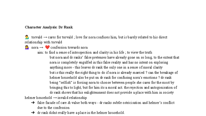 Character Analysis of Dr. Rank in A Doll's House (World Literature & FLE) - Studocu