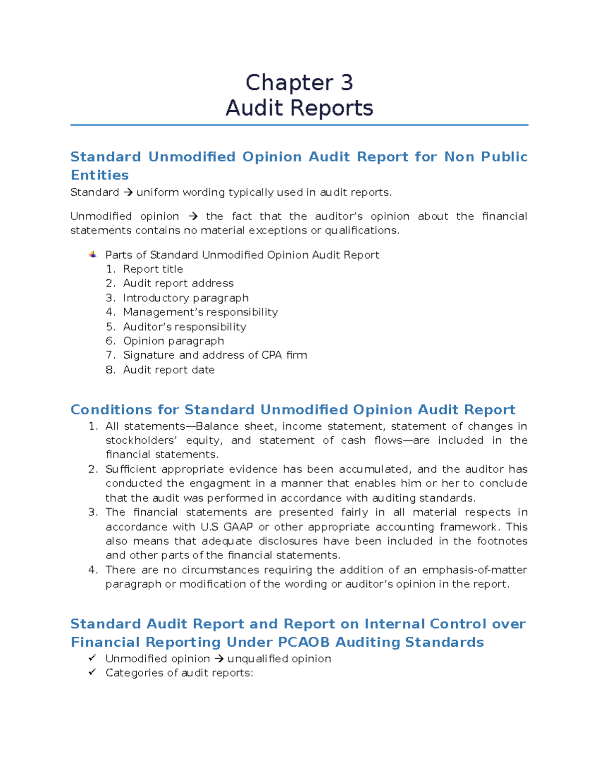 Ch 3 Standard Unmodified Opinion Audit Report Overview - Studocu