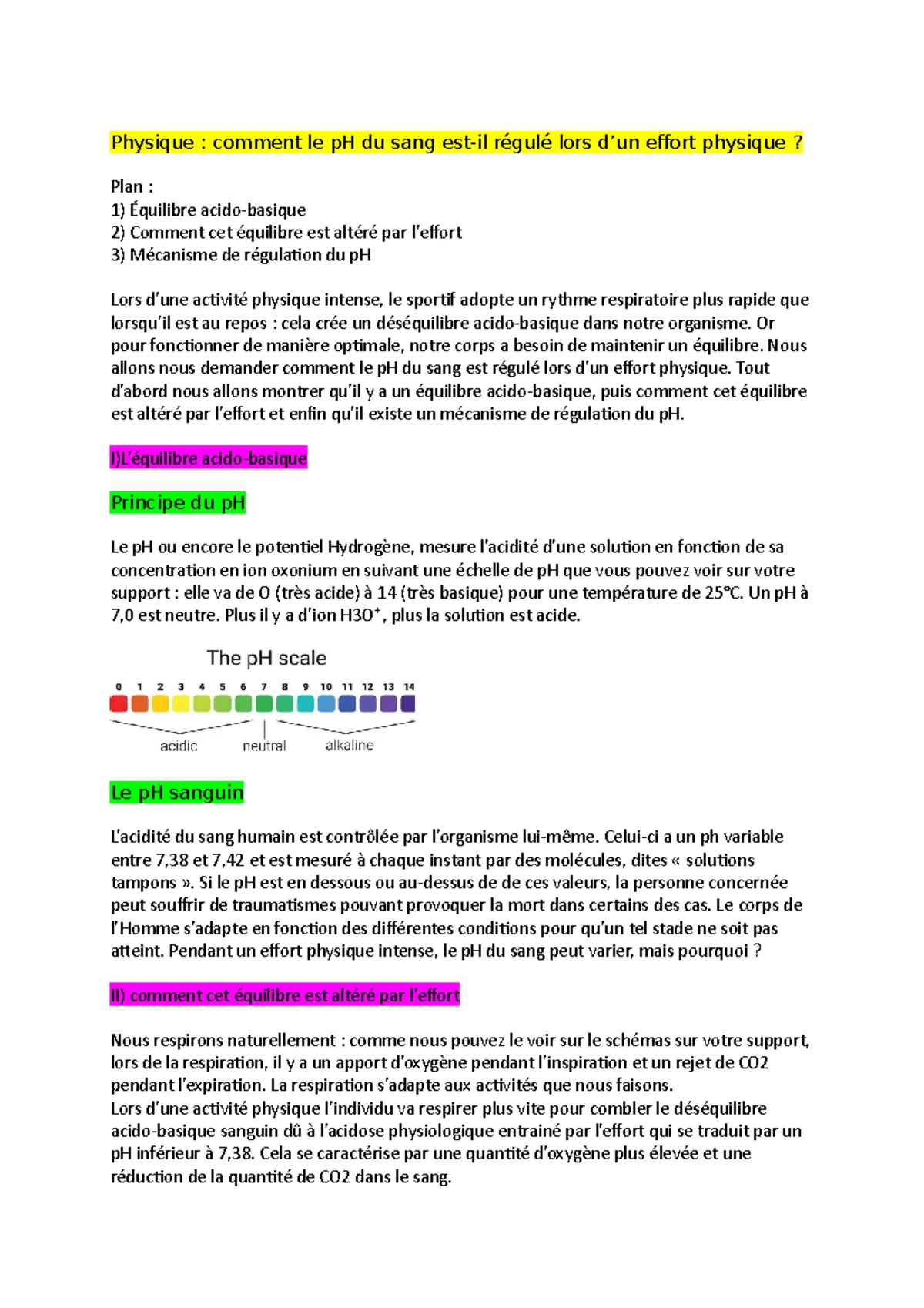 Régulation du pH Sanguin Pendant l'Effort Physique : Mécanismes ...