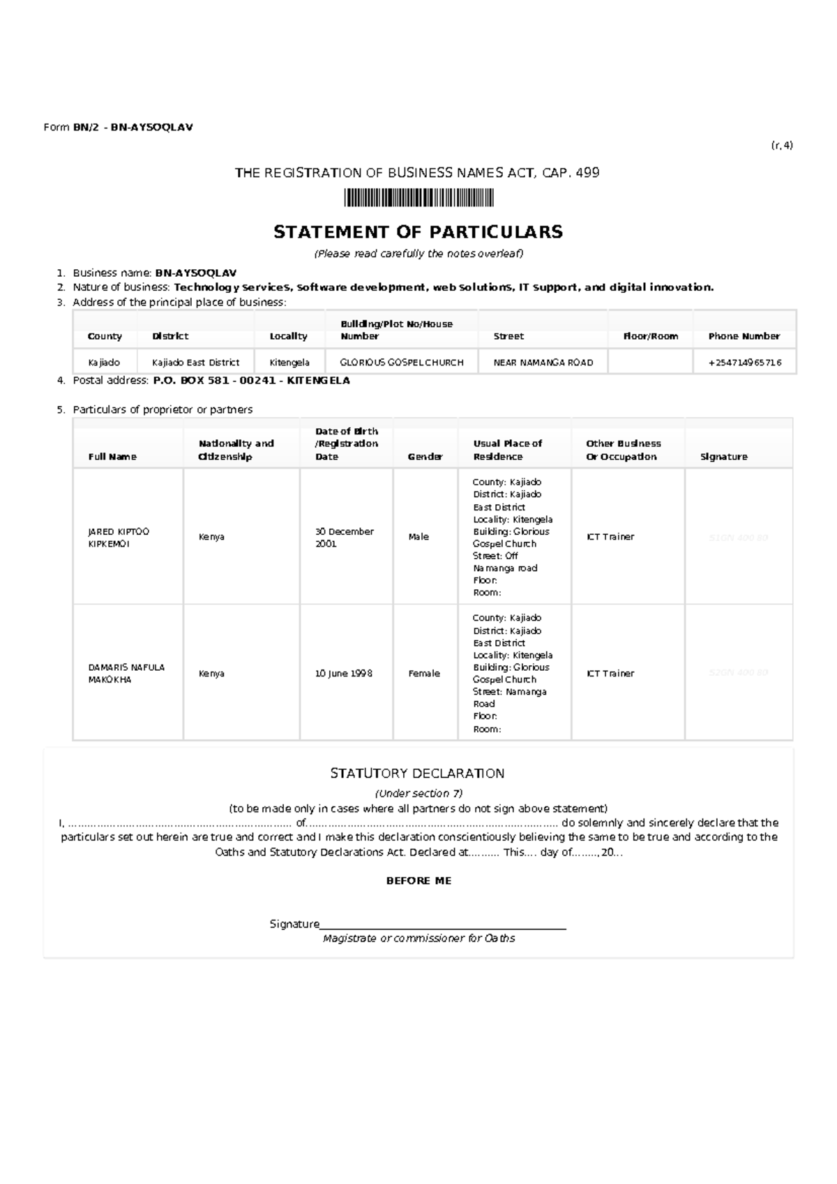 Business Name Registration Form (r,4) - ICT Technology - Studocu
