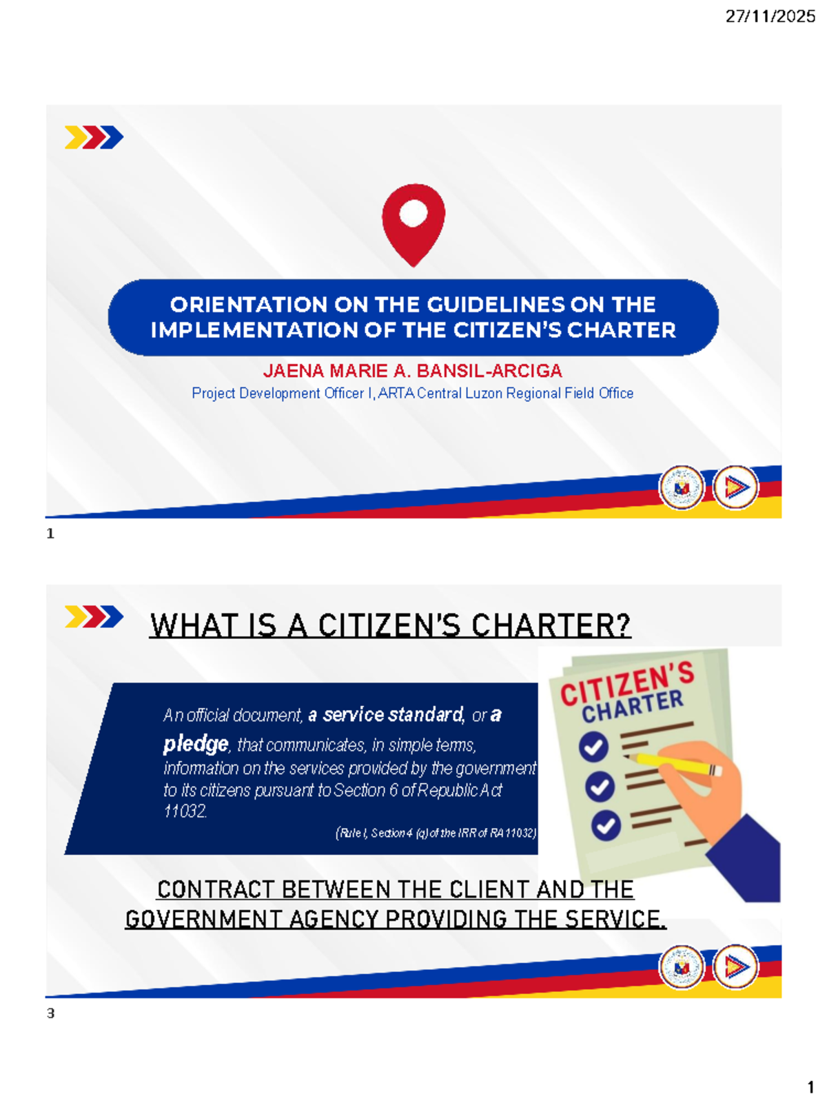 CC Guidelines - Implementation of the Charter for Gov't Services - Studocu