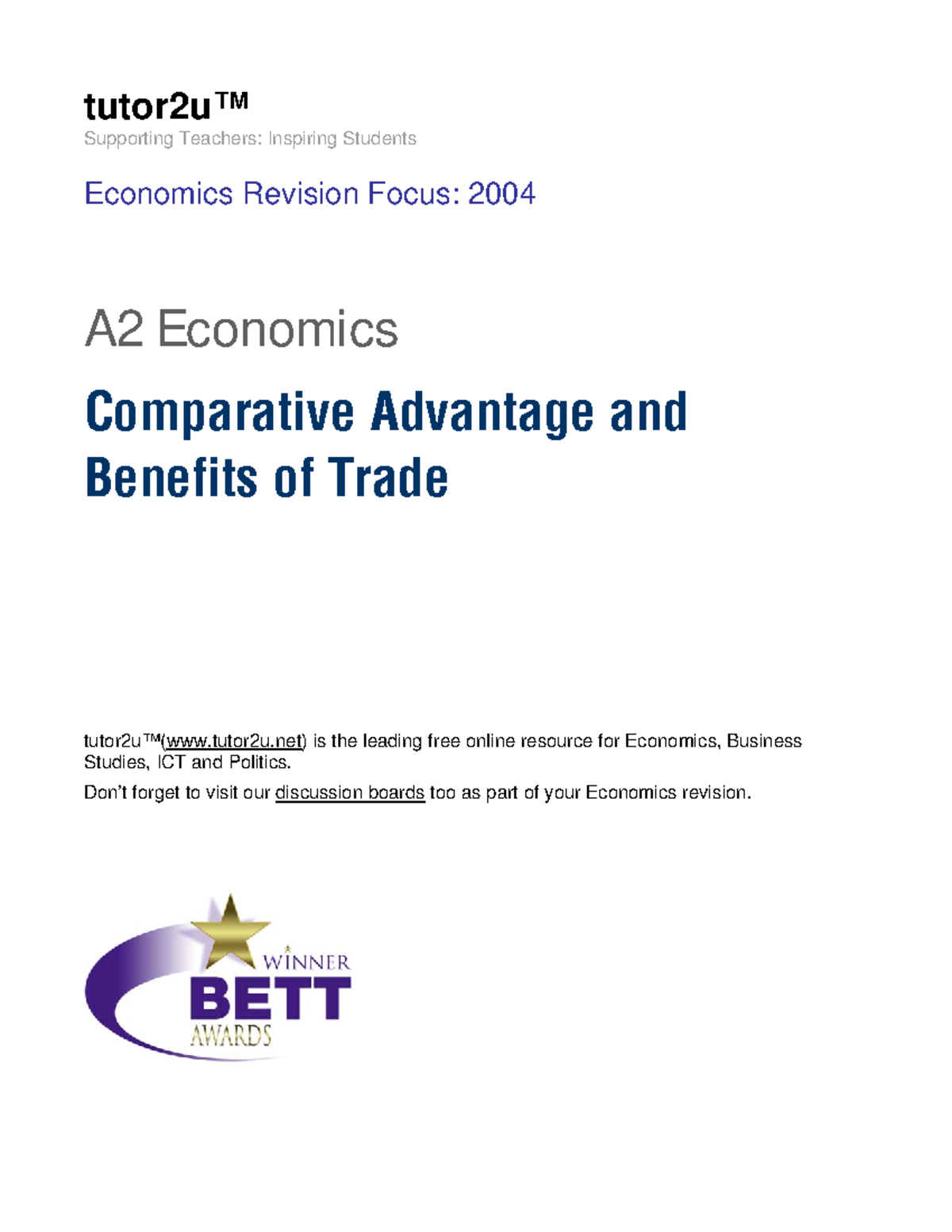 A2 Economics Revision: Comparative Advantage & Trade Benefits - Studocu