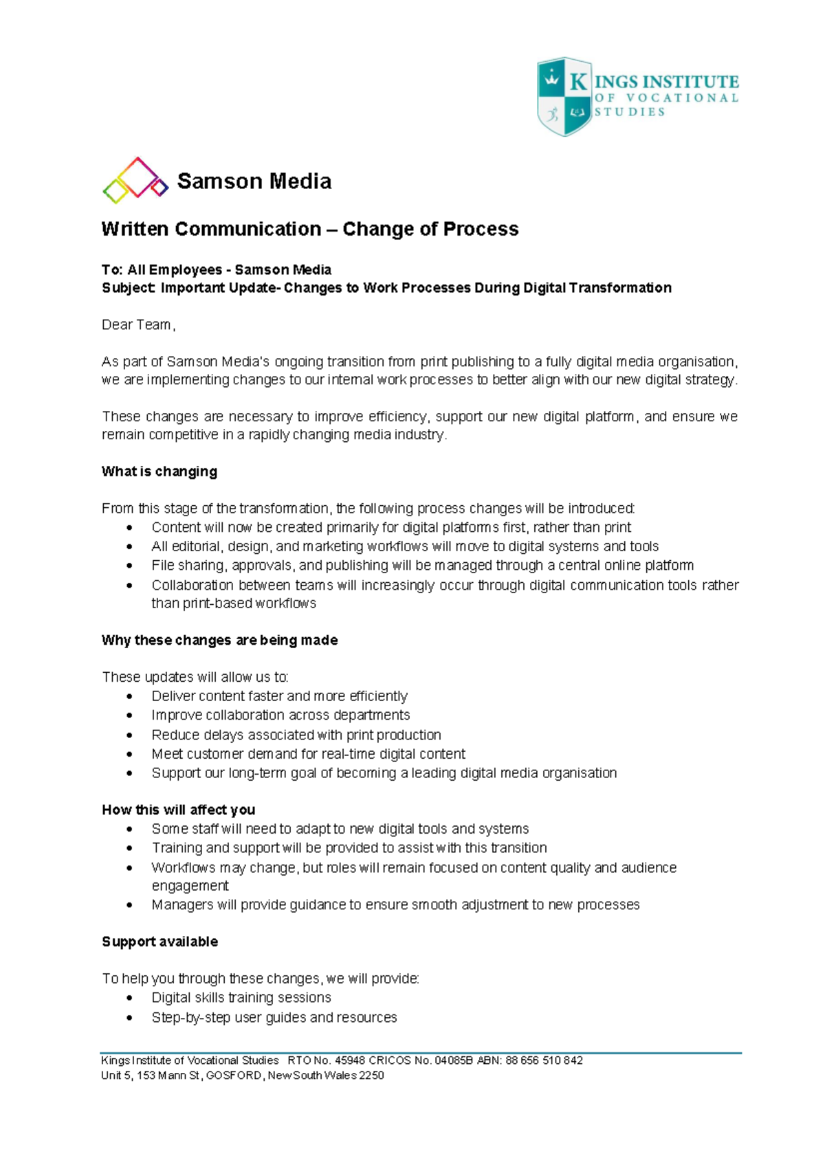 Bsbldr 81 Written Communication: Digital Process Changes - Studocu
