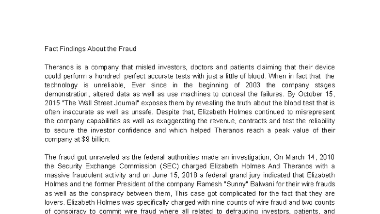 Theranos Fraud Case Study: Key Findings and Legal Consequences - Studocu