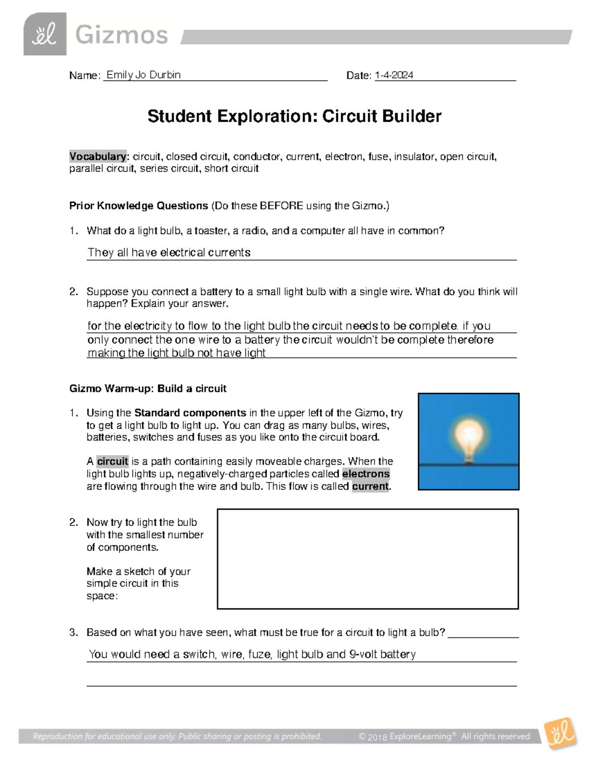 Circuit Builder SE - Student Exploration Guide and Answers - Studocu