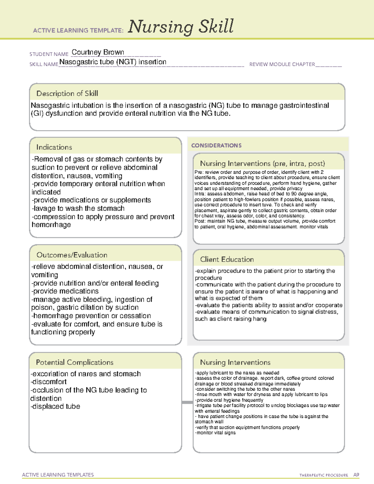 NURS 101 - Nursing Skills: NG Tube Insertion Guide and Notes - Studocu
