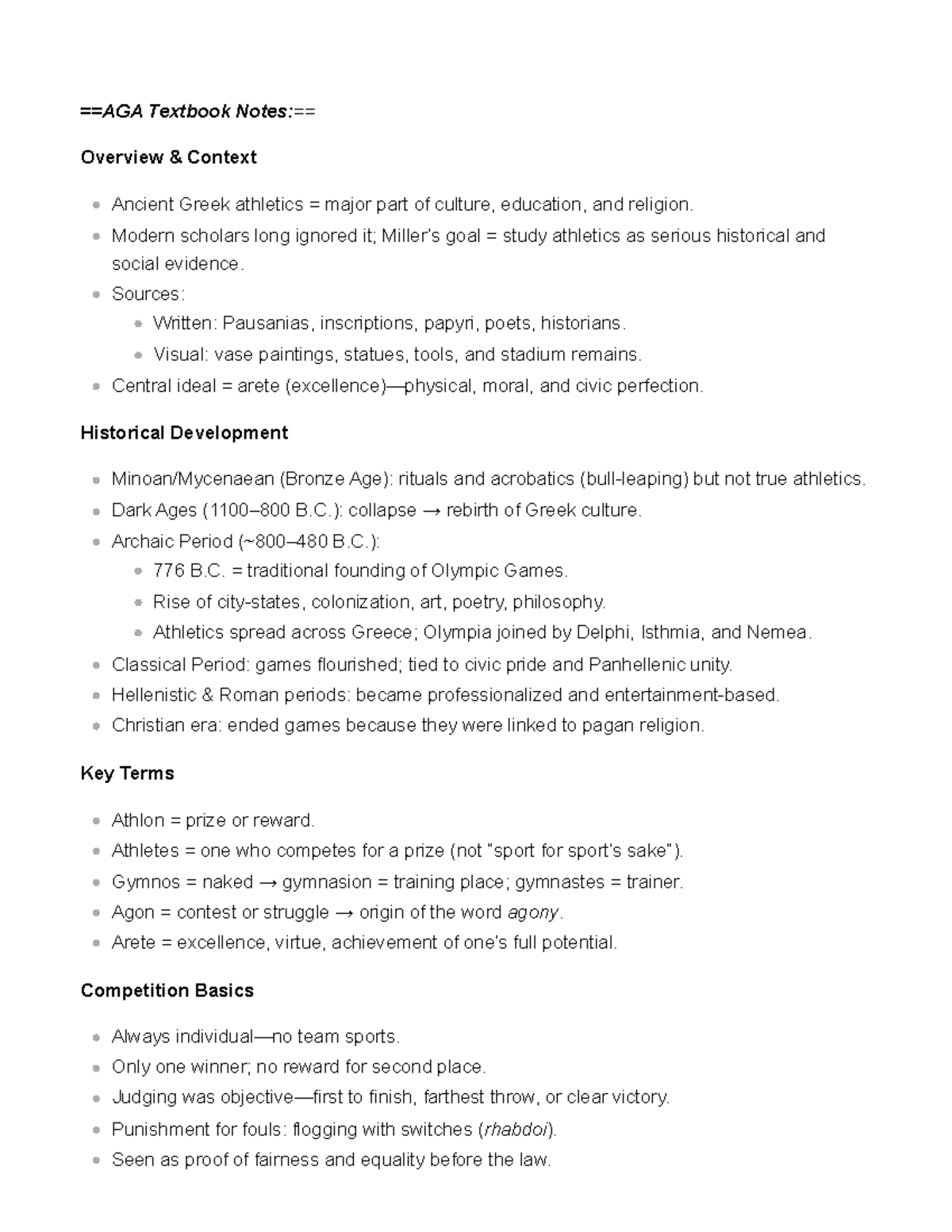 Lecture Notes: Introduction to Ancient Greek Athletics (Course Code ...