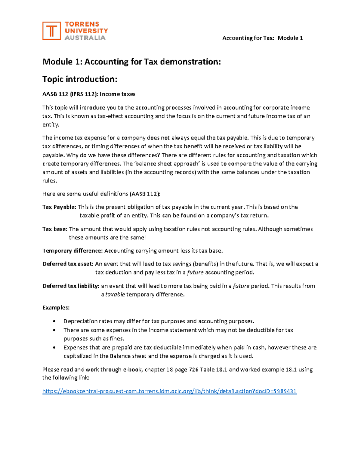 M1 Template and demonstration example - Accounting for Tax: Module 1 ...