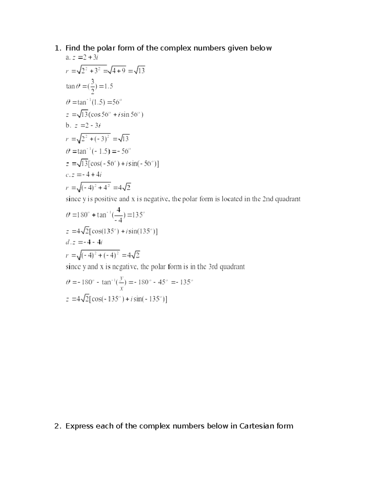 Complex homework - 213 - Math - 1. Find the polar form of the complex ...