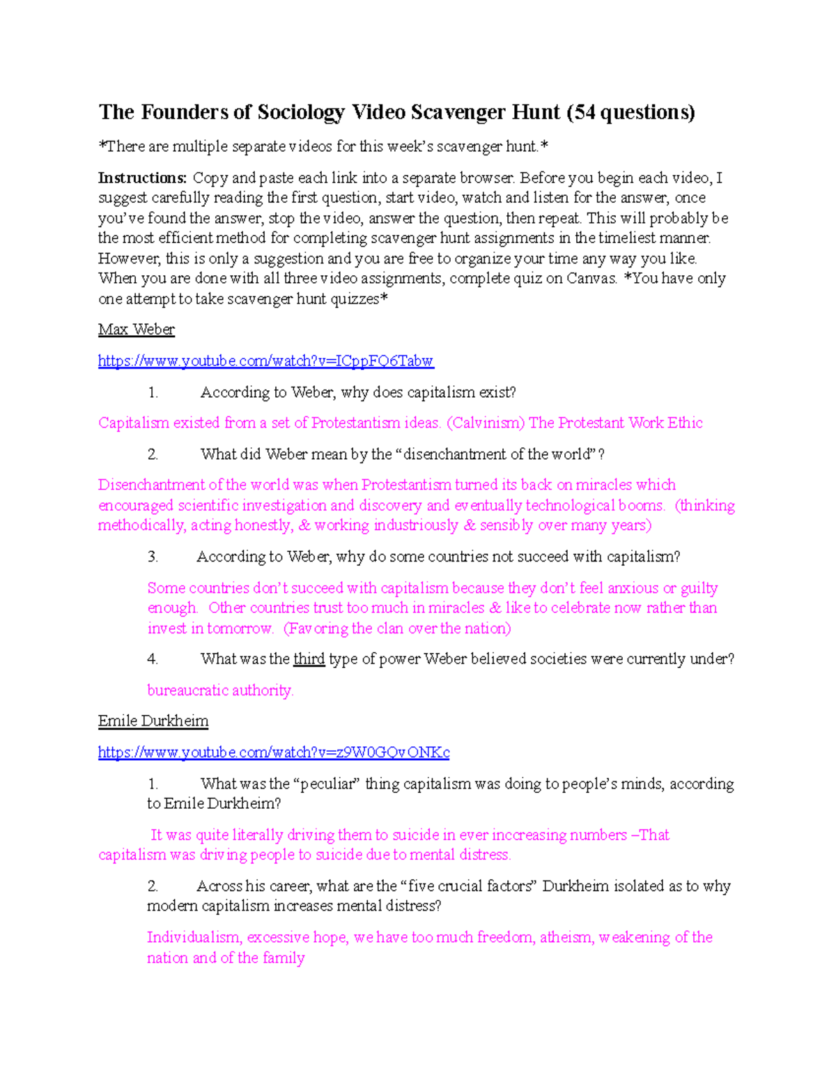 Sociology 101: Founders Video Scavenger Hunt Guide (54 Qs) - Studocu