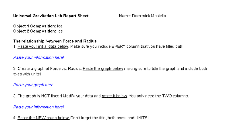 Universal Gravitation Lab Report (PHYS 101) - Analysis by Domenick ...