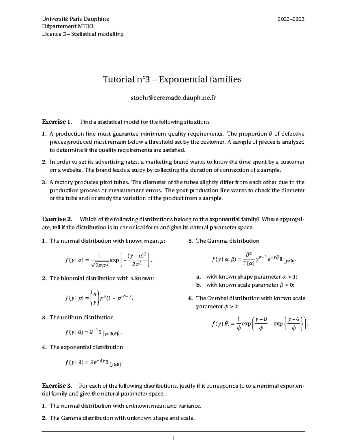 Tutorial n°3 - Exponential Families in Statistical Modelling - MIDO L3 ...