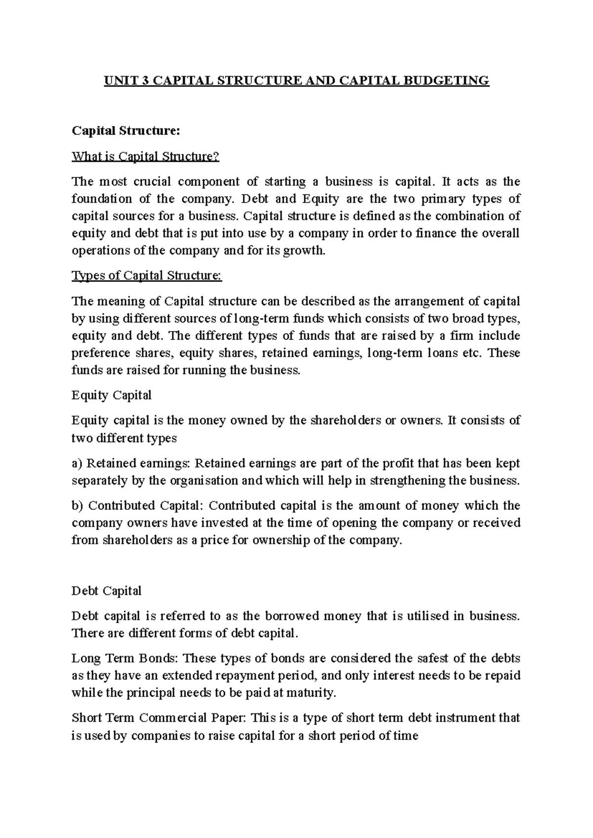 UNIT 3 Capital Structure AND Capital Budgeting - UNIT 3 CAPITAL ...