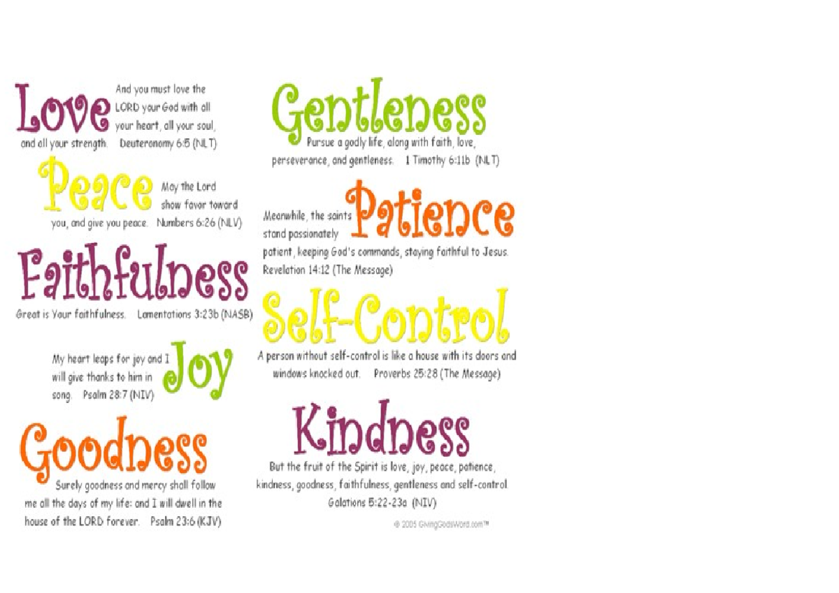 Fruit of the Spirit: Love, Joy, Peace, Patience, Kindness, Goodness ...