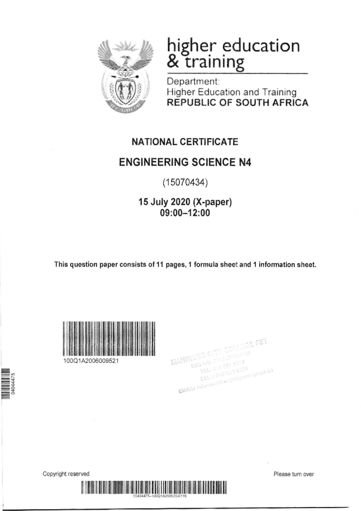 Engineering Science N4 - Exam Paper July 2020 - Studocu