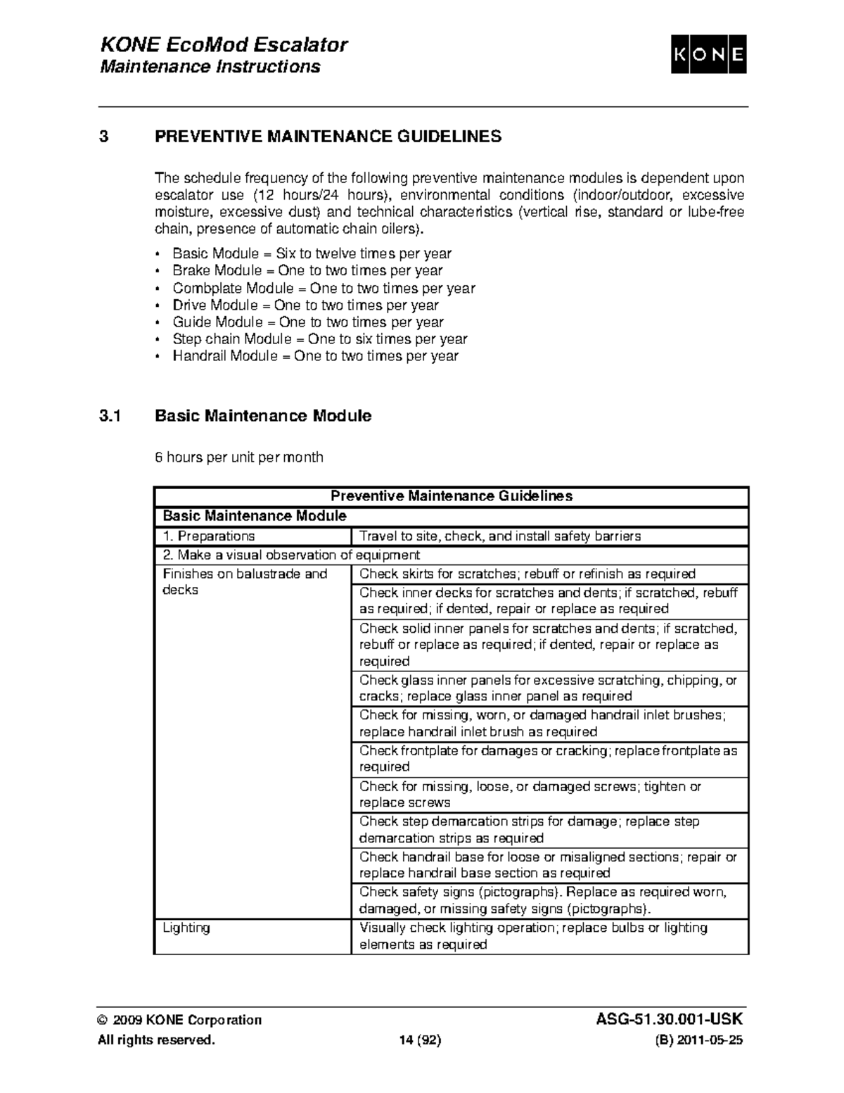 KONE EcoMod Escalator Preventive Maintenance Guidelines (Ch 3) - Studocu