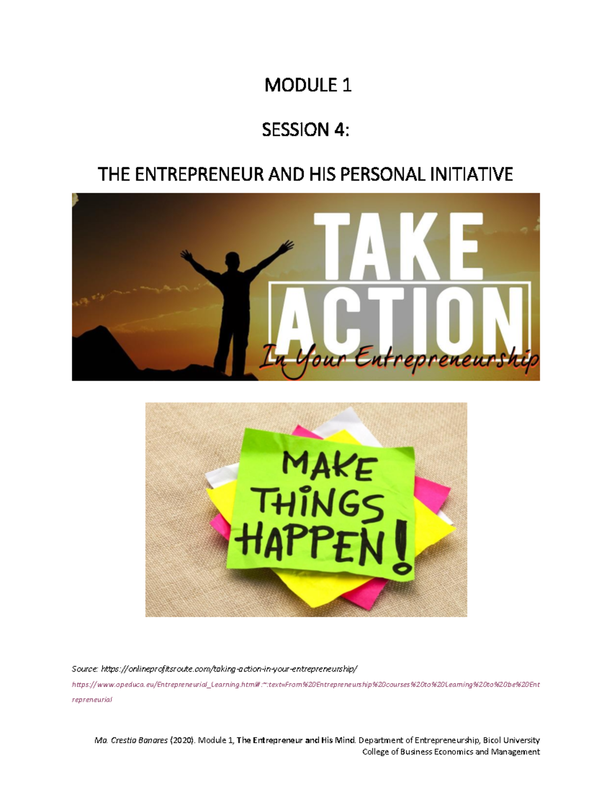 MODULE 1 SESSION 4: PERSONAL INITIATIVE IN ENTREPRENEURSHIP - Studocu