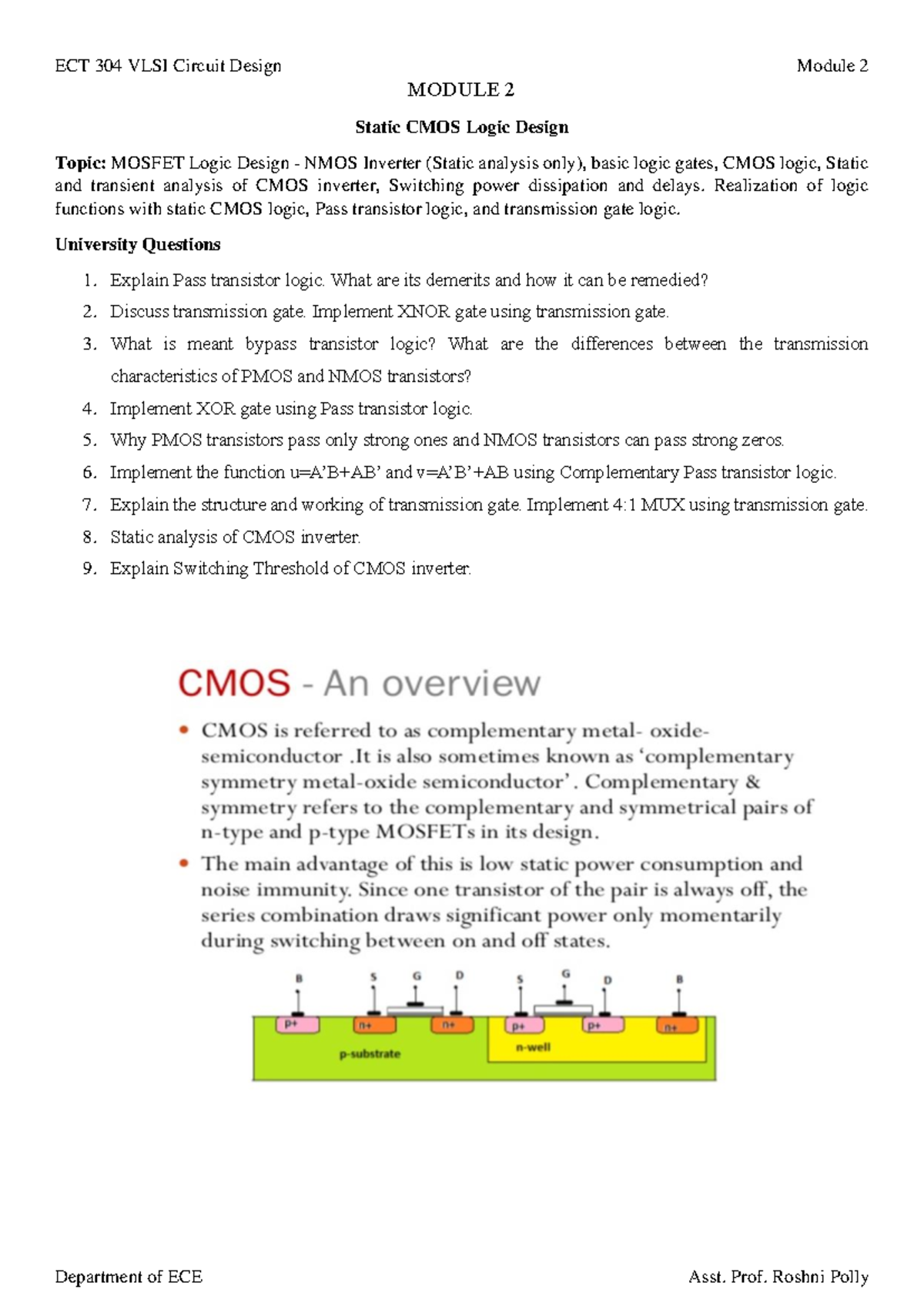 ECT 304 VLSI Circuit Design Module 2: Static CMOS Logic & Analysis ...
