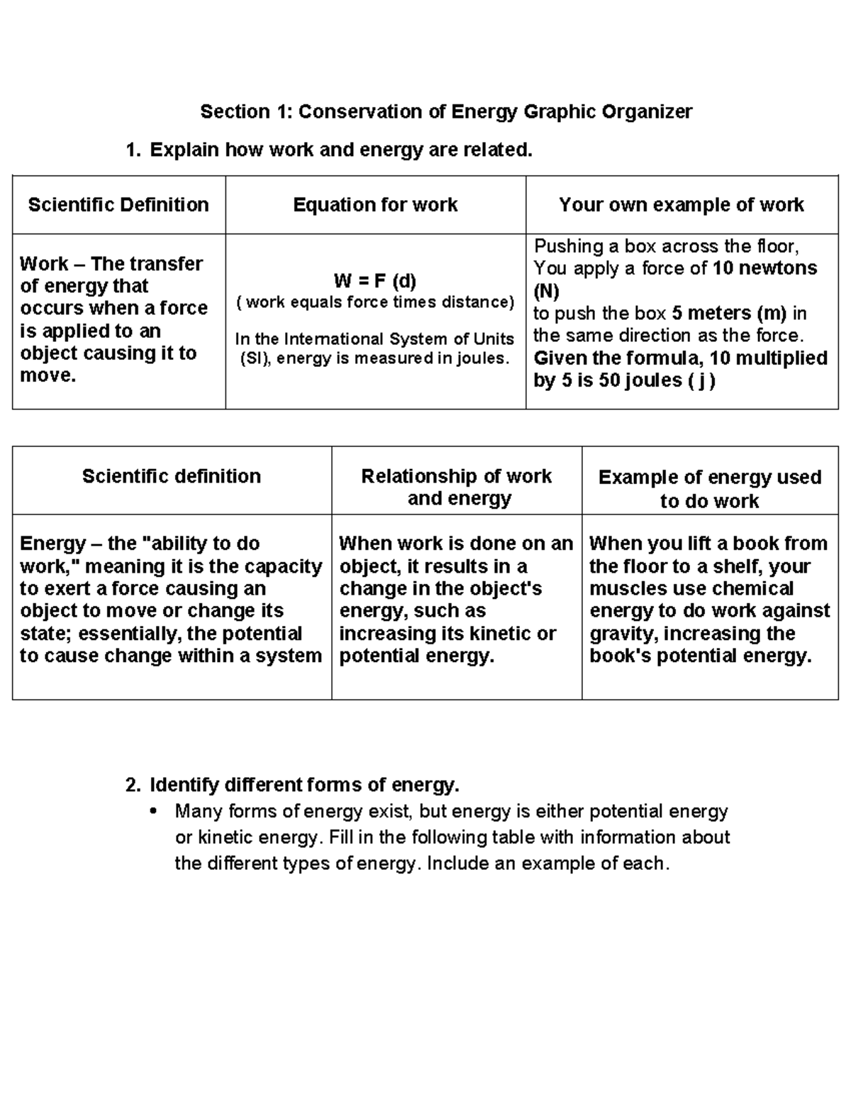 Final Exam Review: #3 Physics 101 - Conservation of Energy Organizer ...