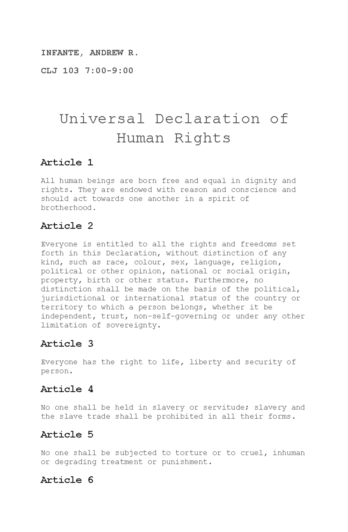 CLJ 103 Lecture: Analyzing the Universal Declaration of Human Rights ...