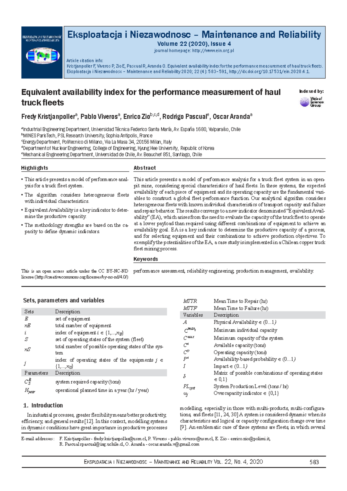 Equivalent Availability Index for Haul Truck Fleet Performance Analysis ...