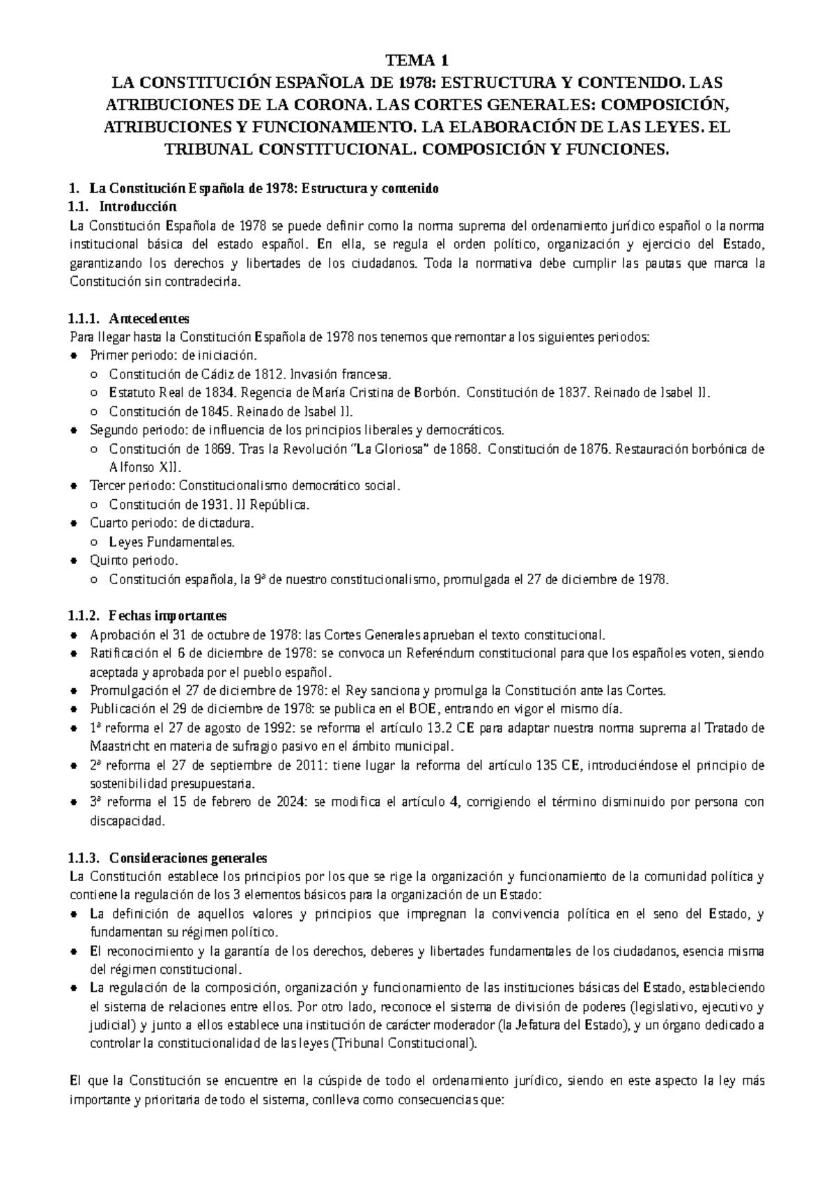 Resumen Tema 1 CE: La Constitución Española de 1978 y sus Estructuras ...