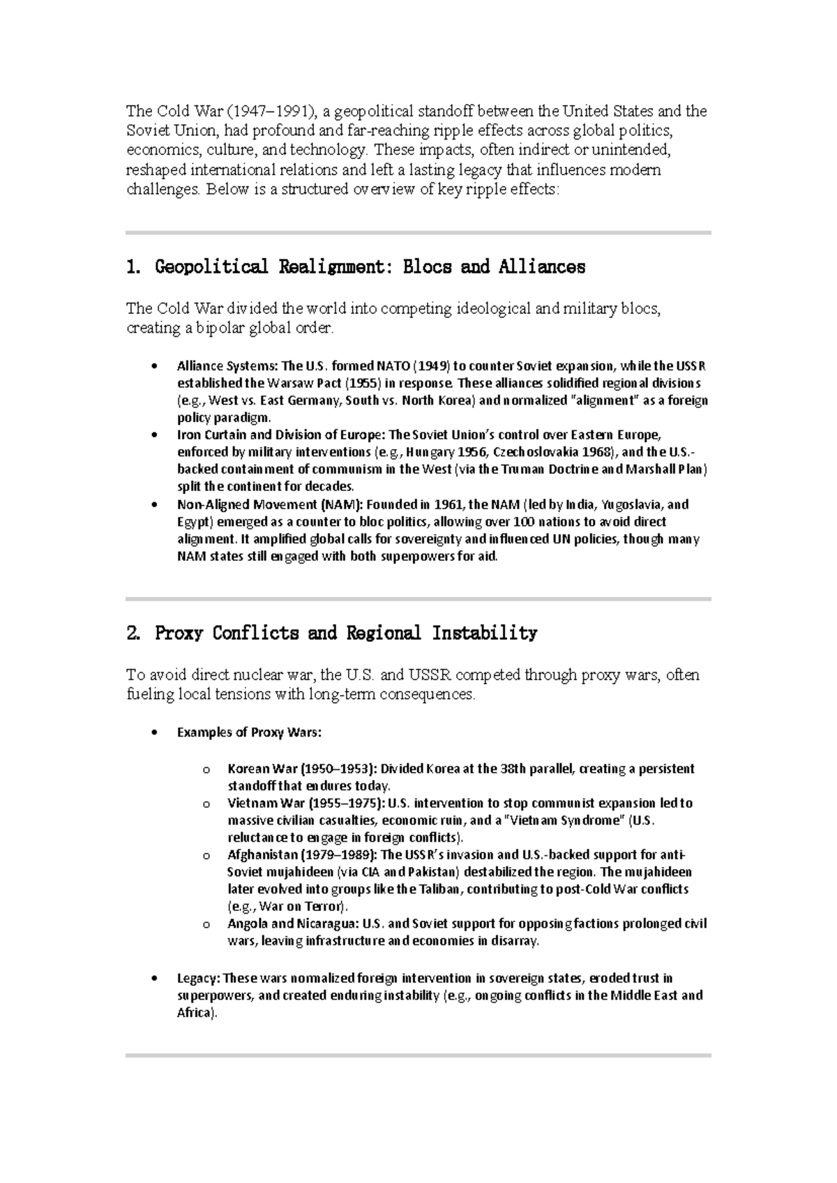 The Cold War: Geopolitical Impacts and Global Legacy - HISTORY 102 ...