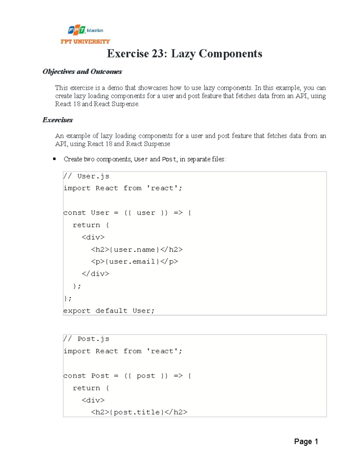 Exercise 23: Lazy Loading Components in React 18 - Studocu