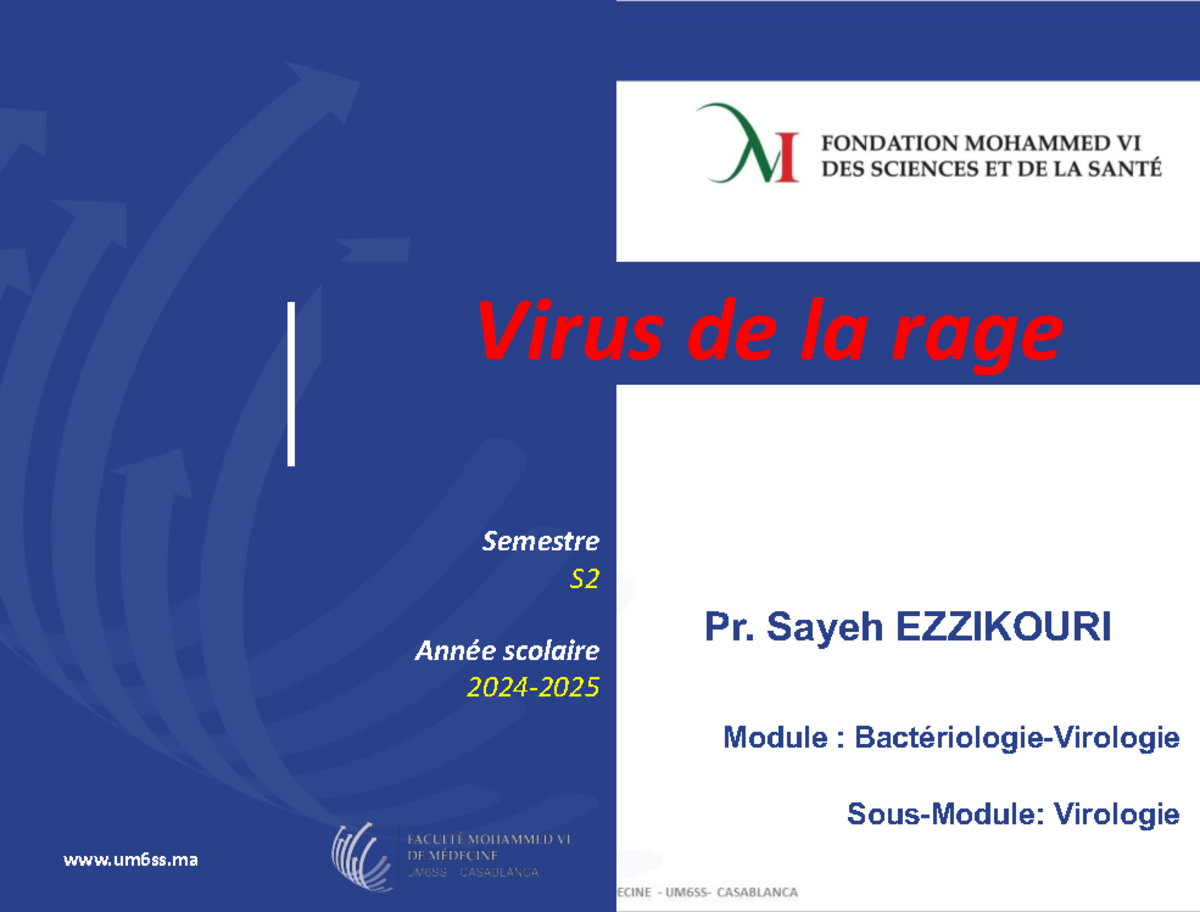 Rage - Zoonose et Prophylaxie Post-Exposition S2 Pr. Sayeh EZZIKOURI ...