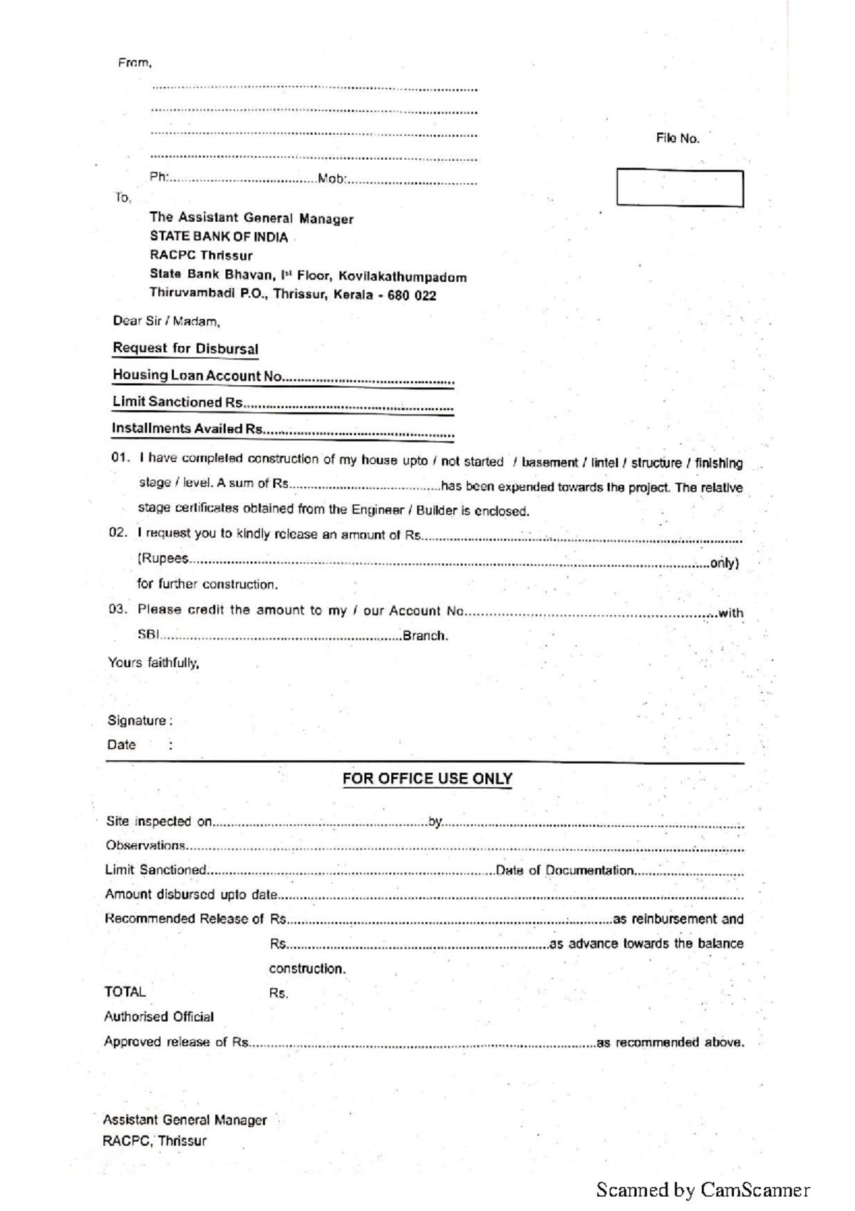 Disbursement Request Notes for Housing Loan - SBI RACPC Thrissur - Studocu