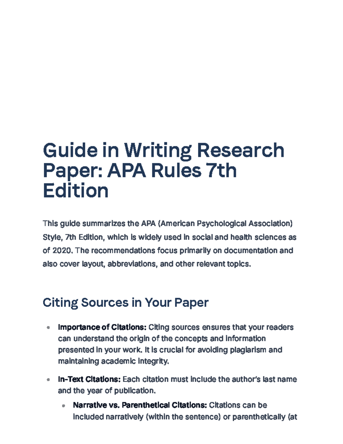 APA Style Guide: Writing Research Papers (7th Edition) - Studocu