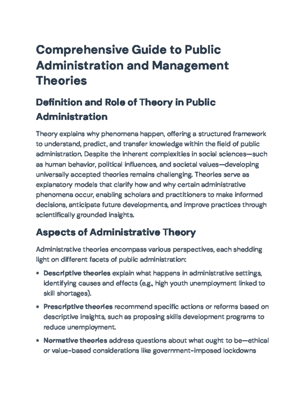 Comprehensive Guide to Theories in Public Administration (Course Code ...