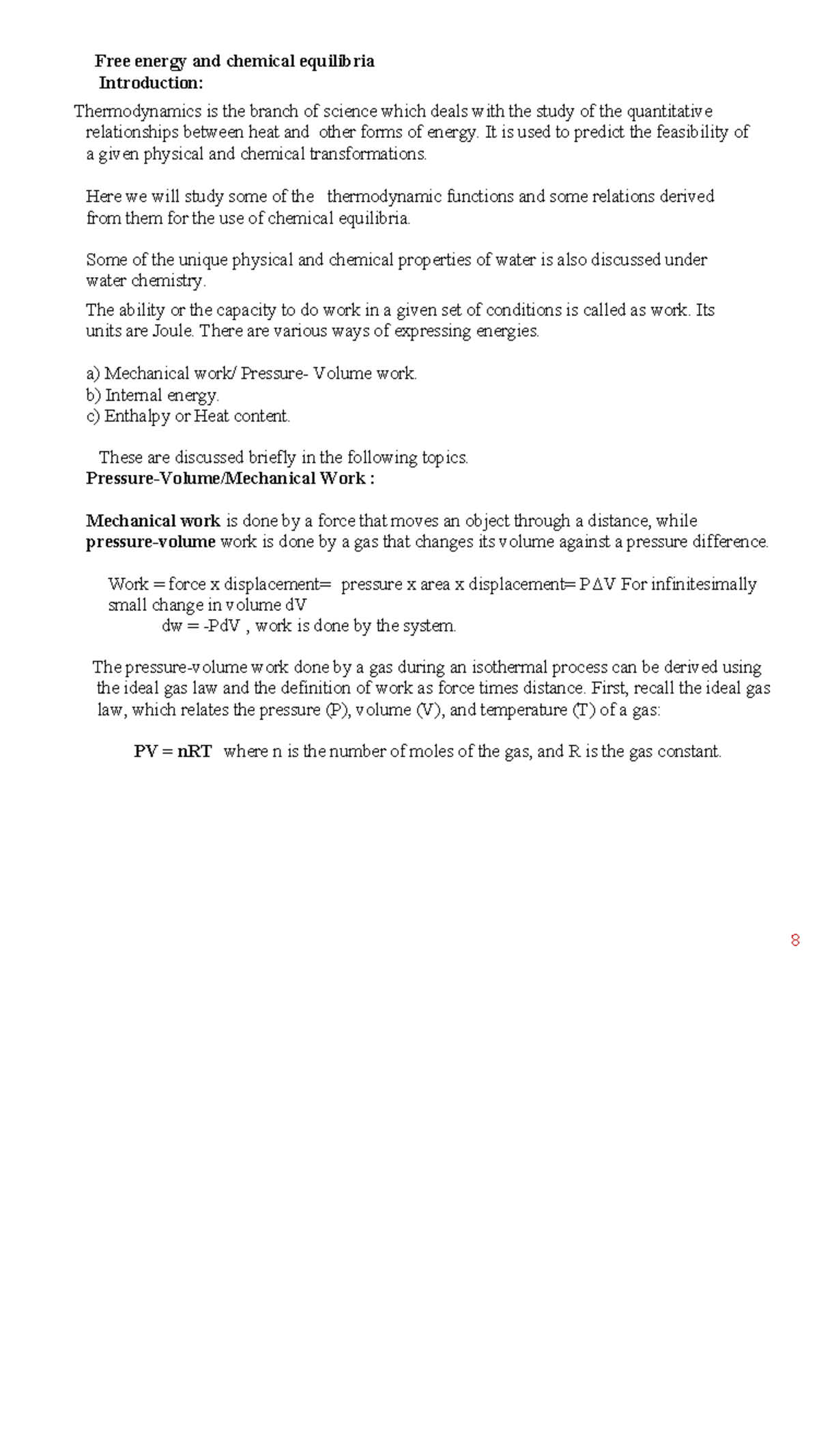 Chemistry TH 101: Thermodynamics of Free Energy & Chemical Equilibria ...