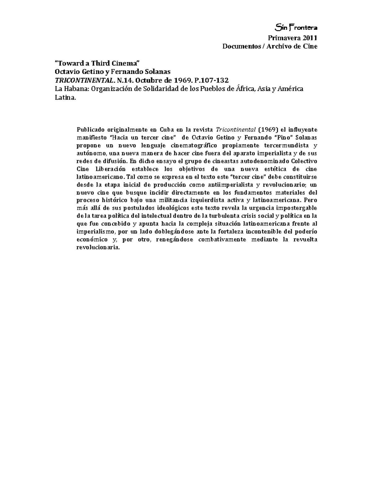 Week 11: Análisis del Manifiesto de Getino y Solanas sobre el Tercer ...