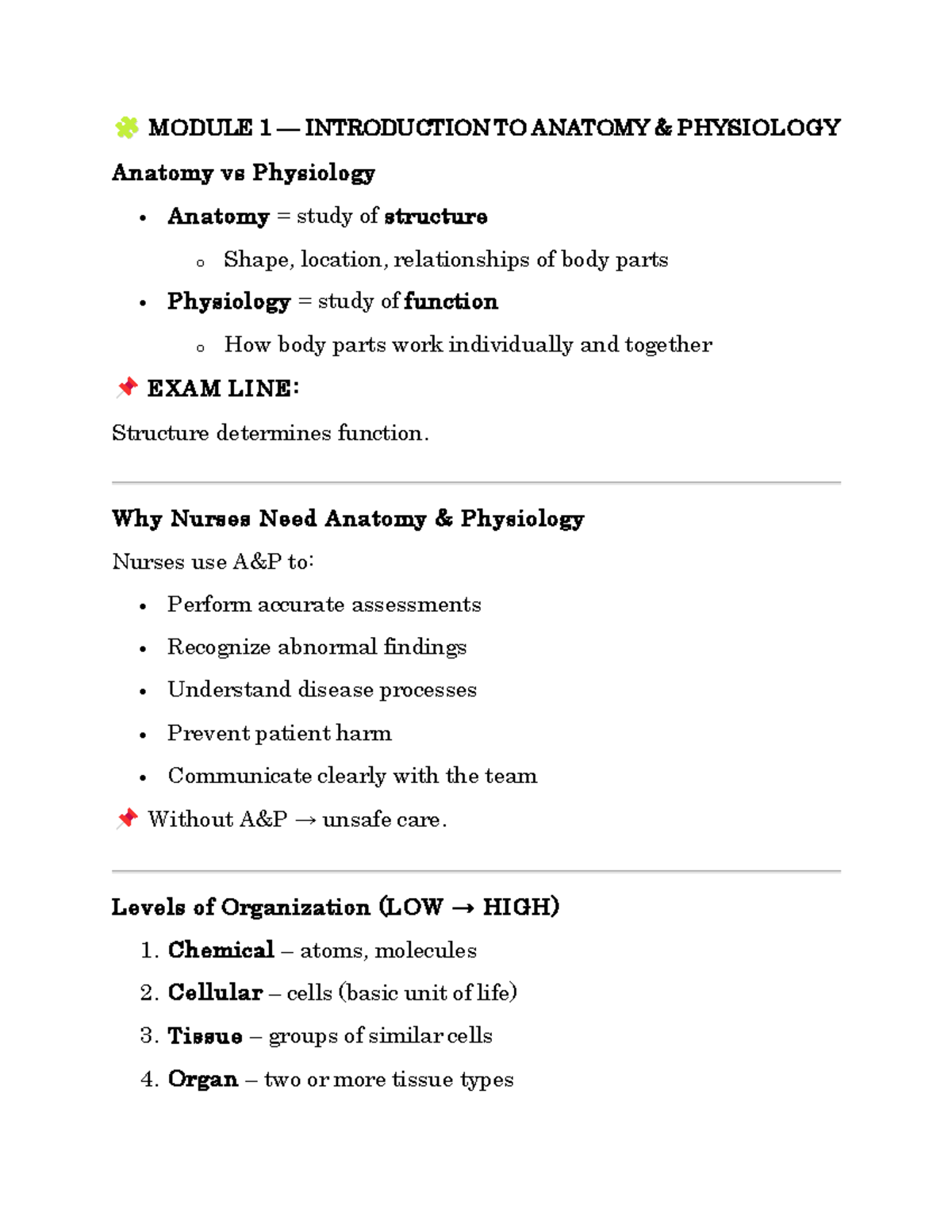 Anatomy Exam Review: Key Concepts and Functions in A&P - Studocu
