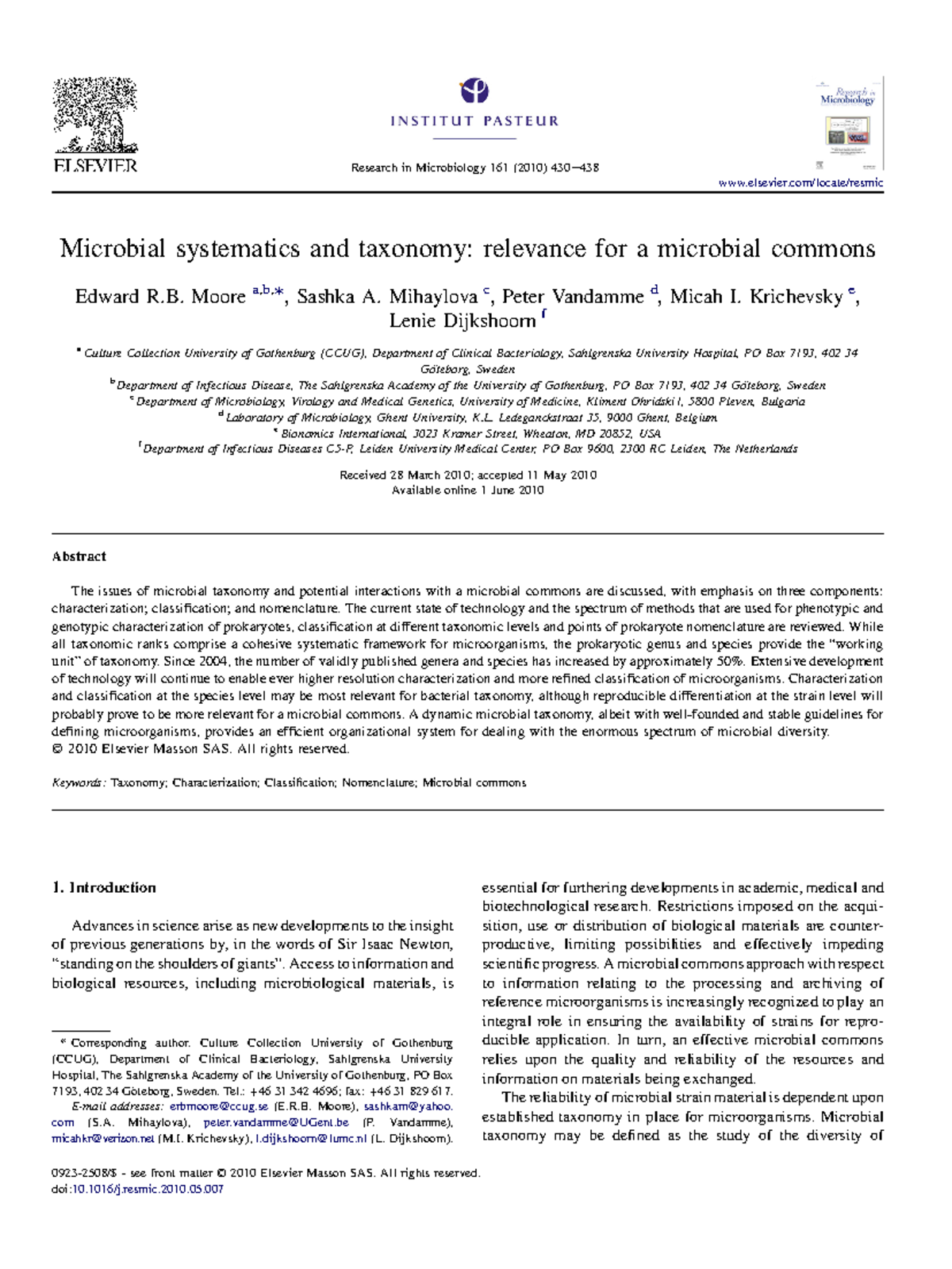 Microbiology 161: Case Study on Microbial Systematics and Taxonomy ...