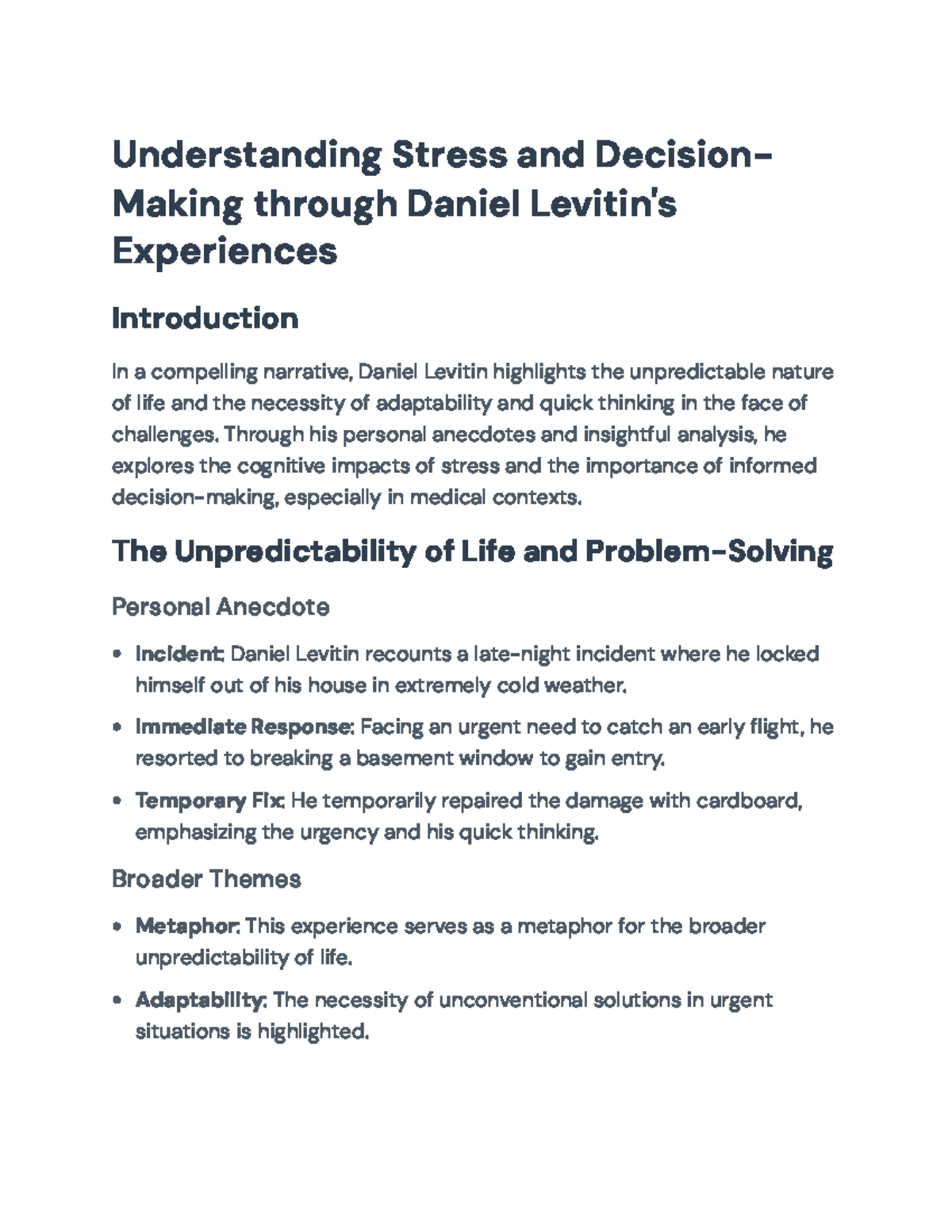 Understanding Stress & Decision-Making: Insights from Levitin's ...