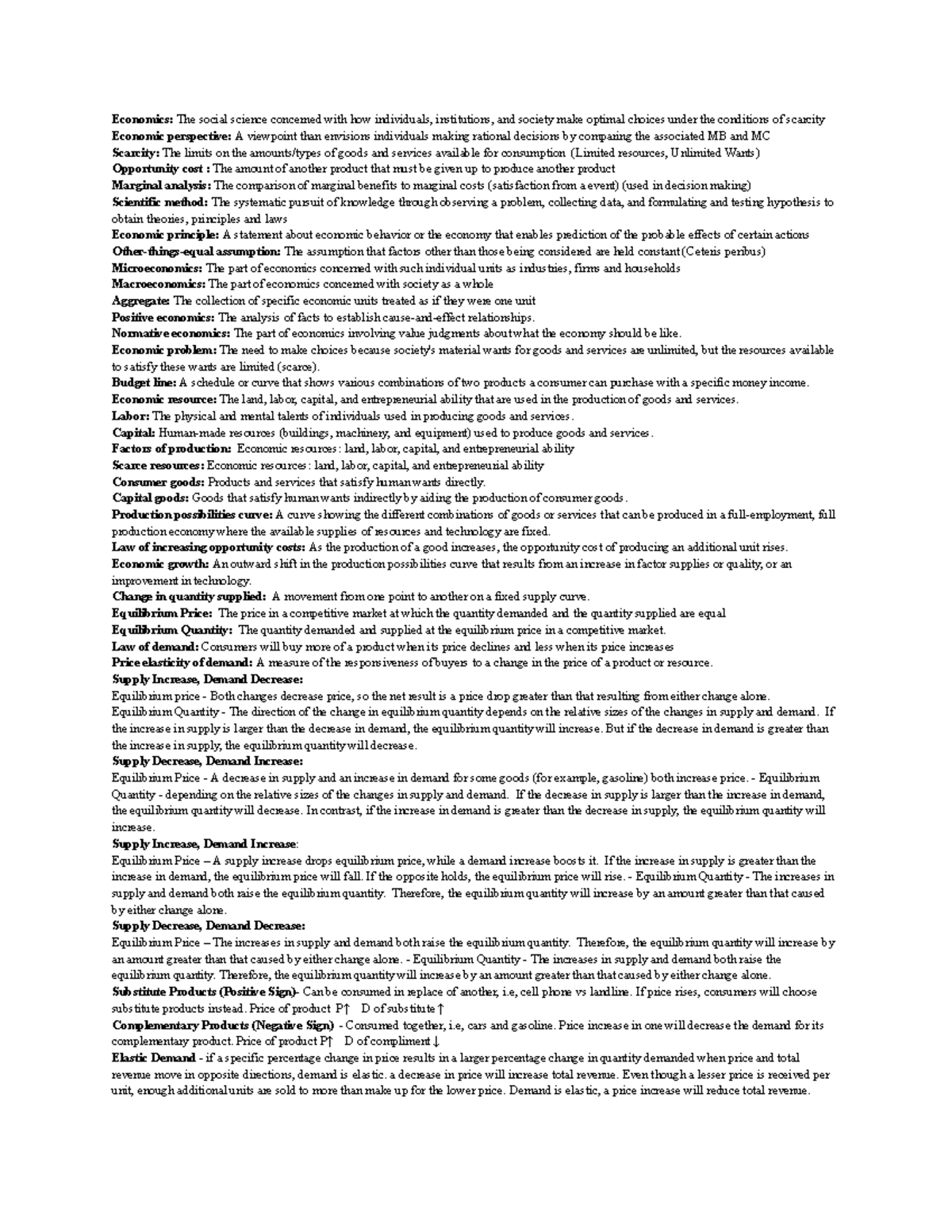 ECN 101 Final Exam Cheat Sheet: Key Economic Concepts & Terms - Studocu