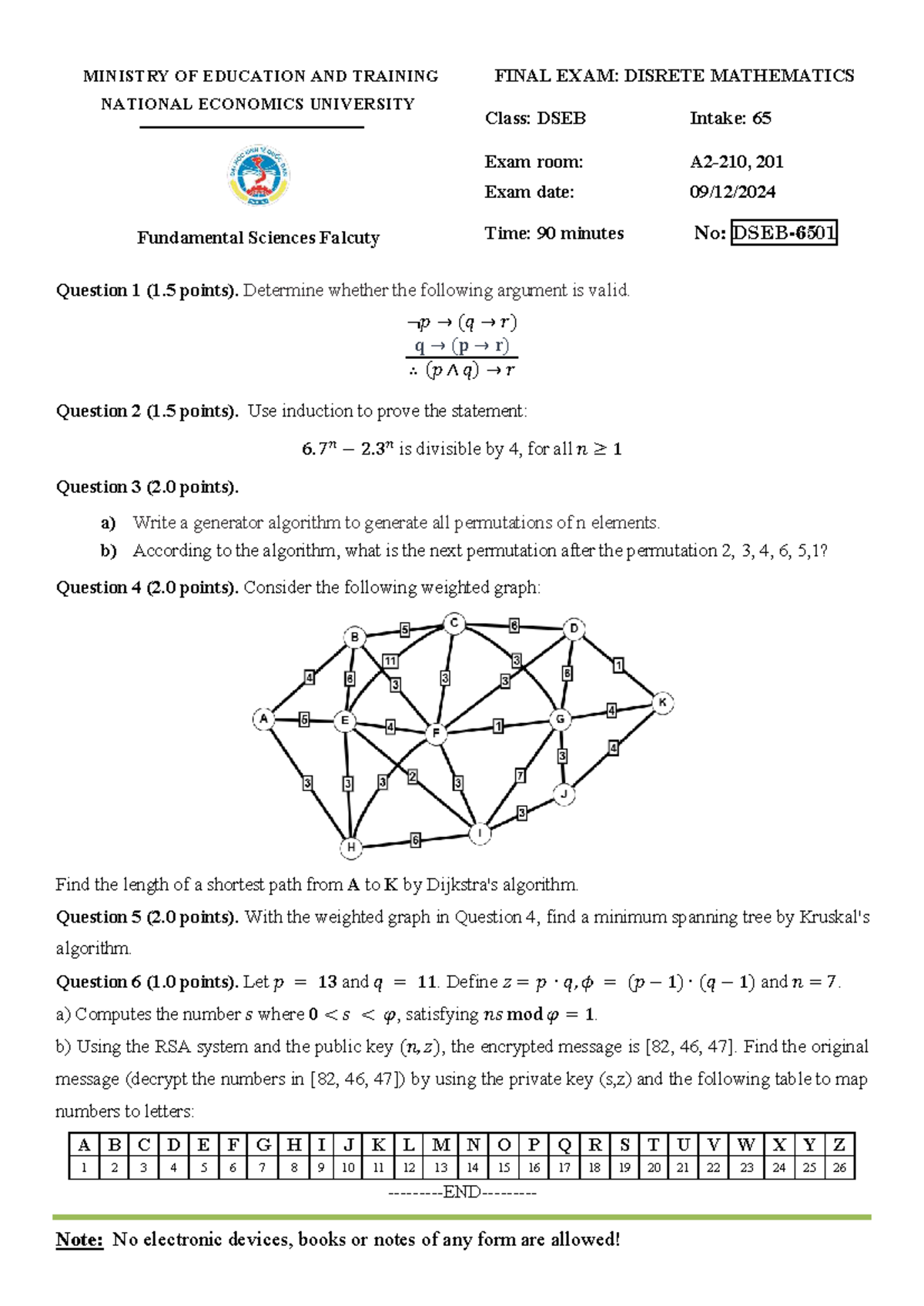 FINAL EXAM: DISCRETE MATHEMATICS DSEB65 - Questions and Solutions - Studocu