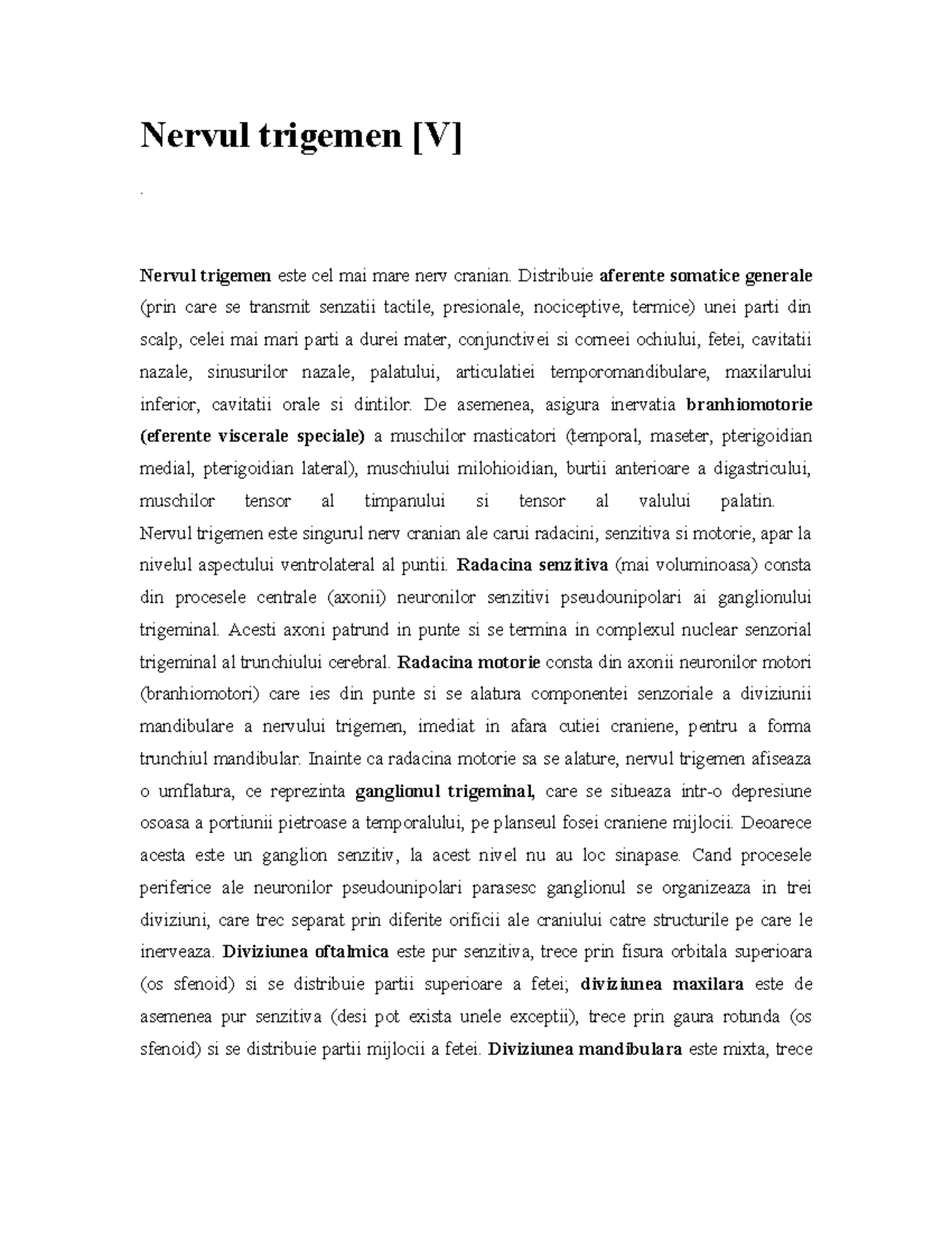231465625 - Nervul Trigemen: Structură și Funcții - Studocu