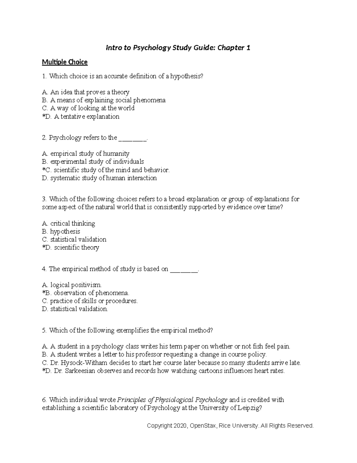Intro to Psychology Study Guide: Key Concepts & MCQs for Chapter 1 ...