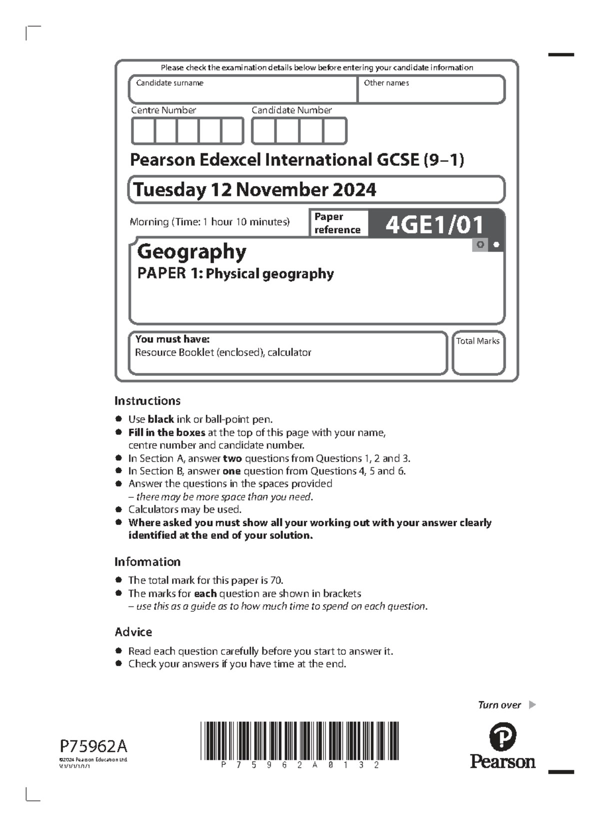 Geography Paper 1: Physical Geography Exam Details - International GCSE ...