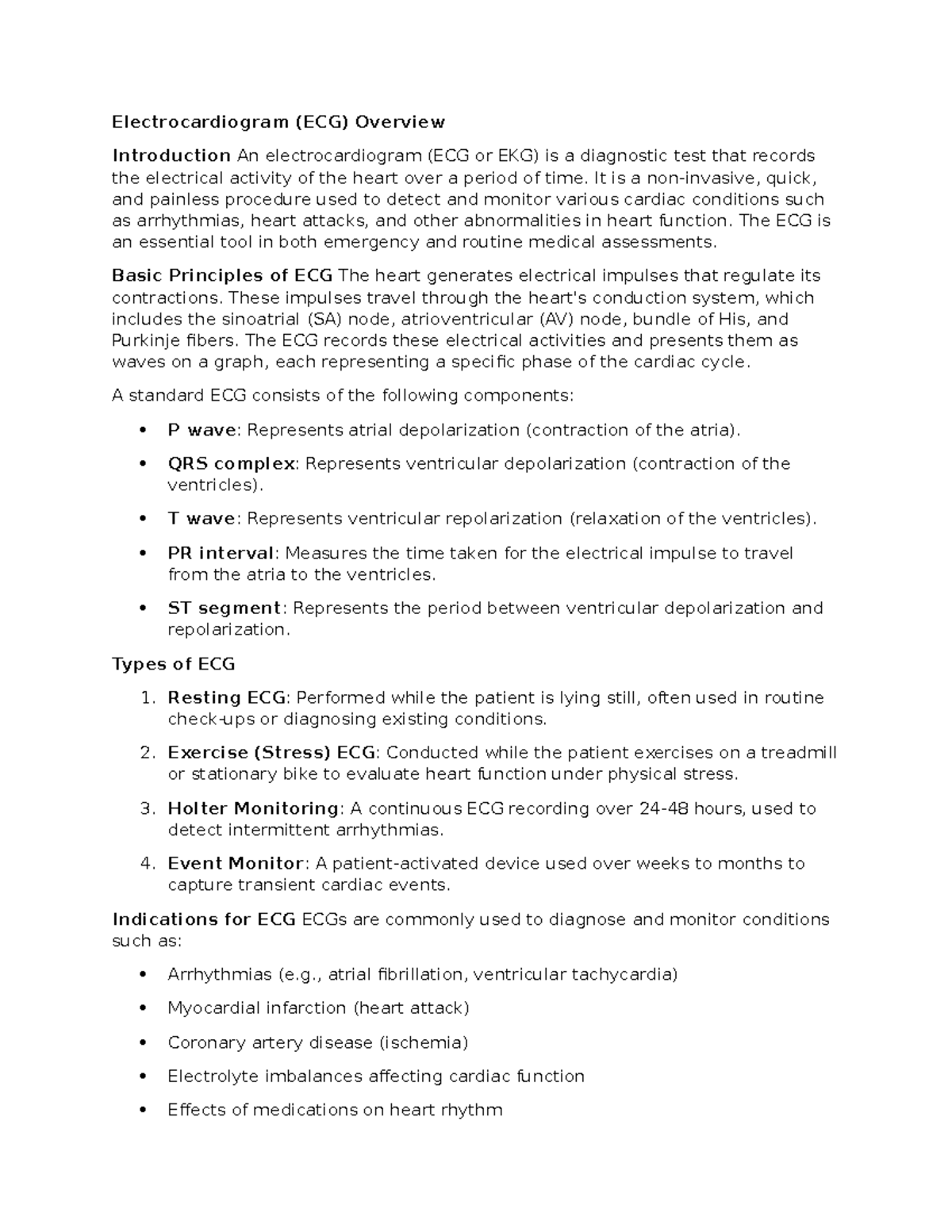 Assignment 1 INP - ECG NOTES - Electrocardiogram (ECG) Overview ...