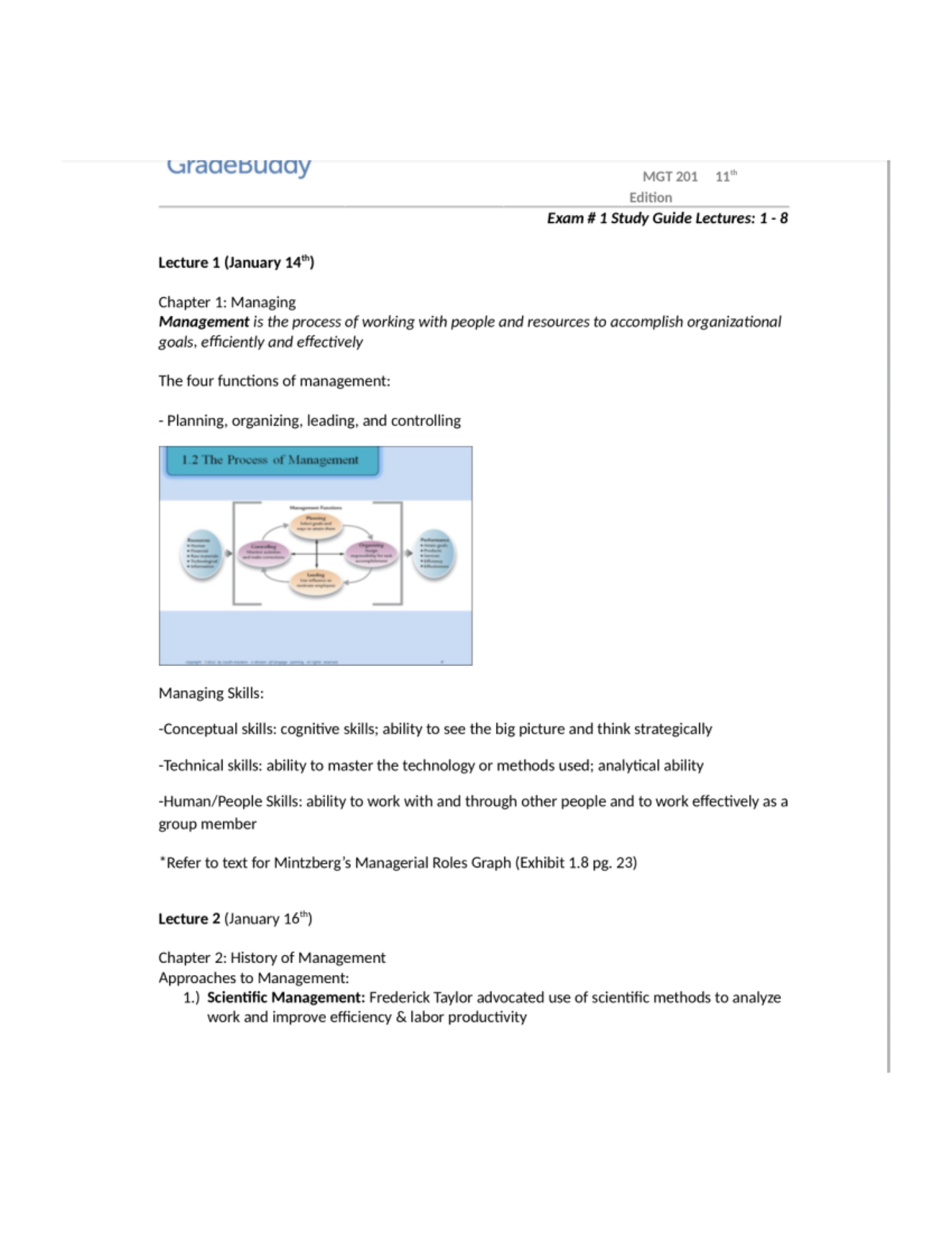 MGT 201 Exam 1 Study Guide: Key Concepts and Management Theories - Studocu