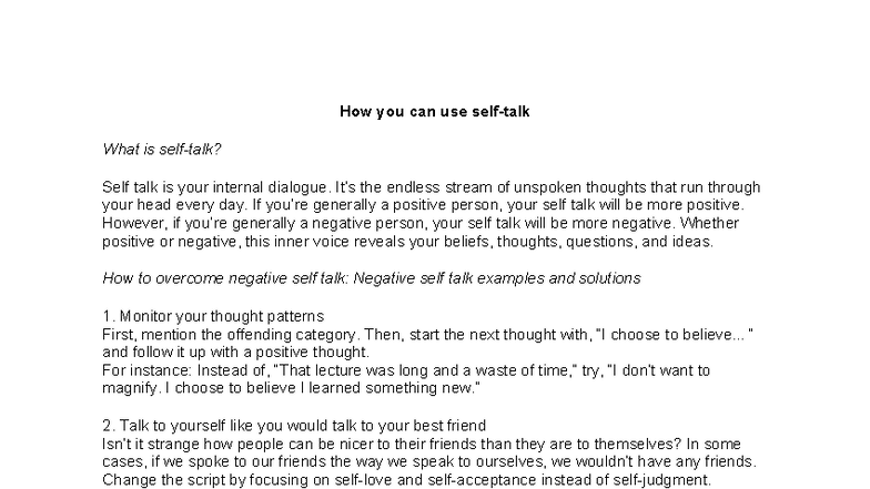 Self-Talk Strategies: Overcoming Negativity and Building Positivity ...