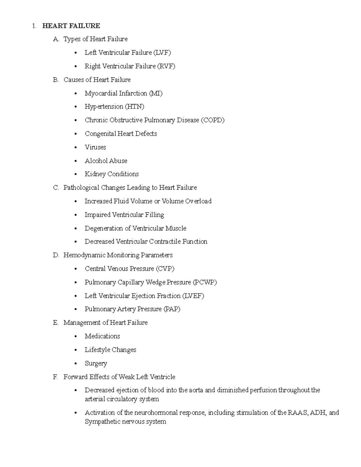Heart Failure pp notes - 1. HEART FAILURE A. Types of Heart Failure ...